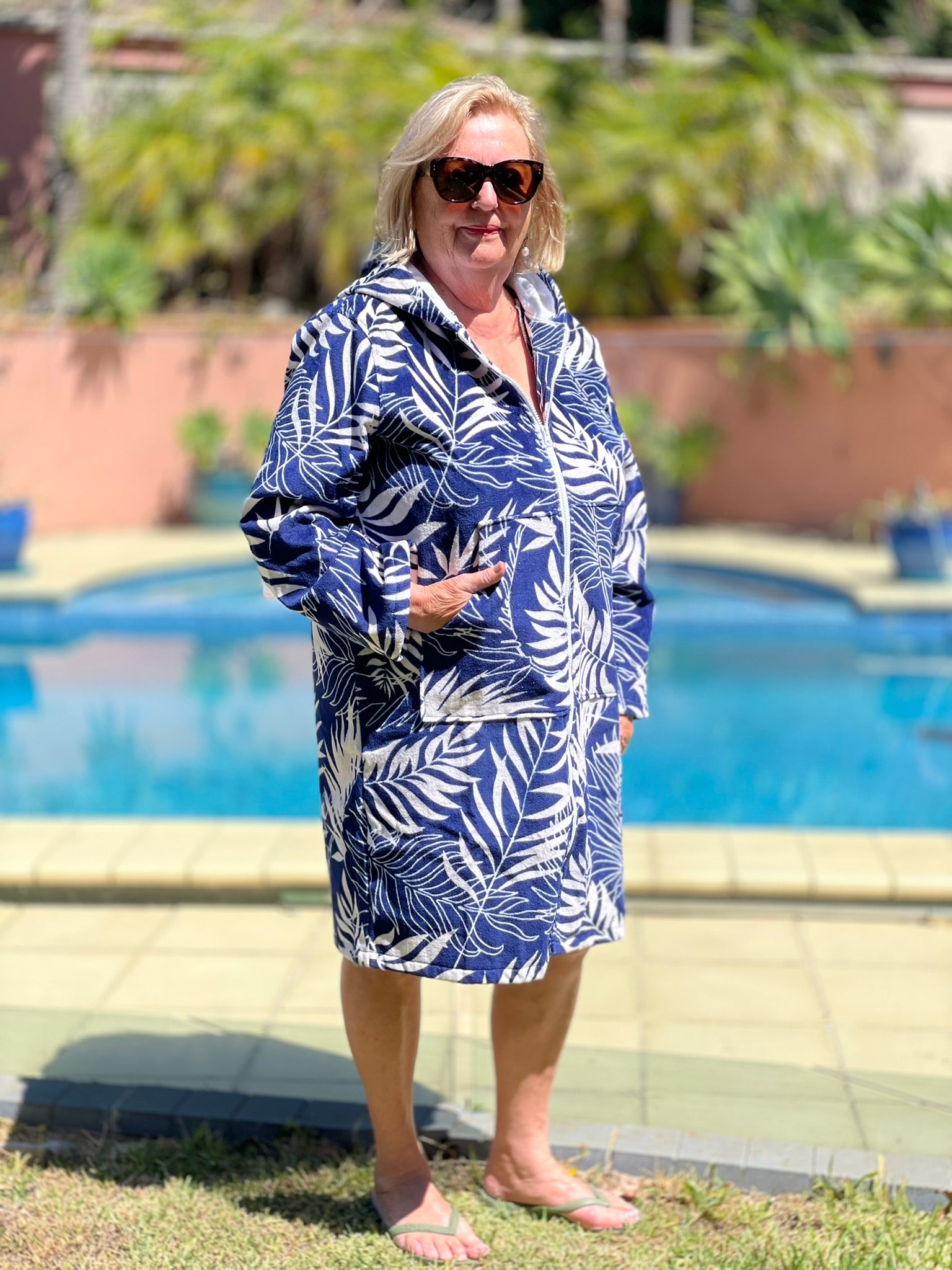 Navy Tropics - Adult Zip Up Towel Hoodie – Sunreal Days